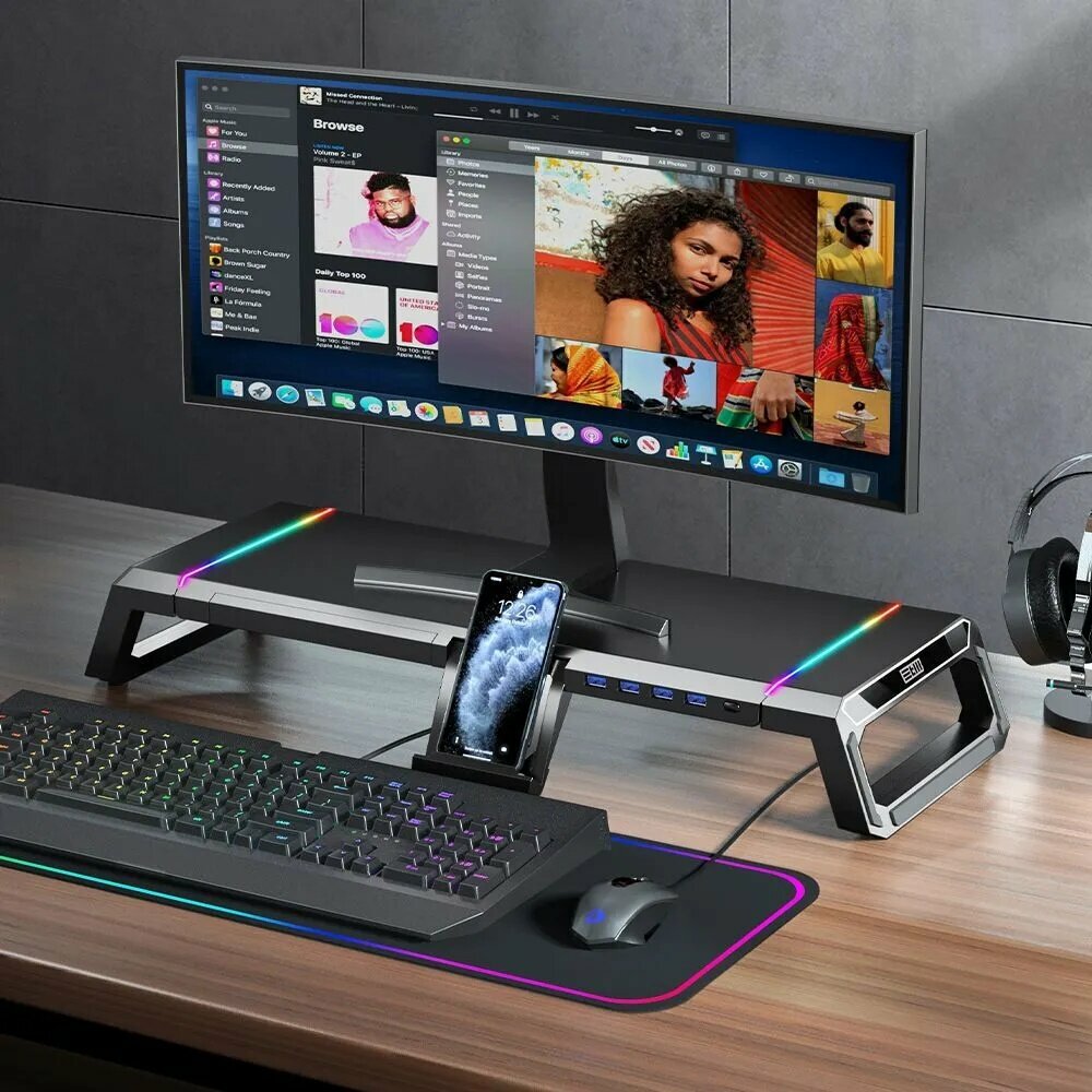 Подставка столик для монитора, моноблока, ноутбука, принтера, подсветка RGB, 4 порта USB 3.0, STM MS1RGB