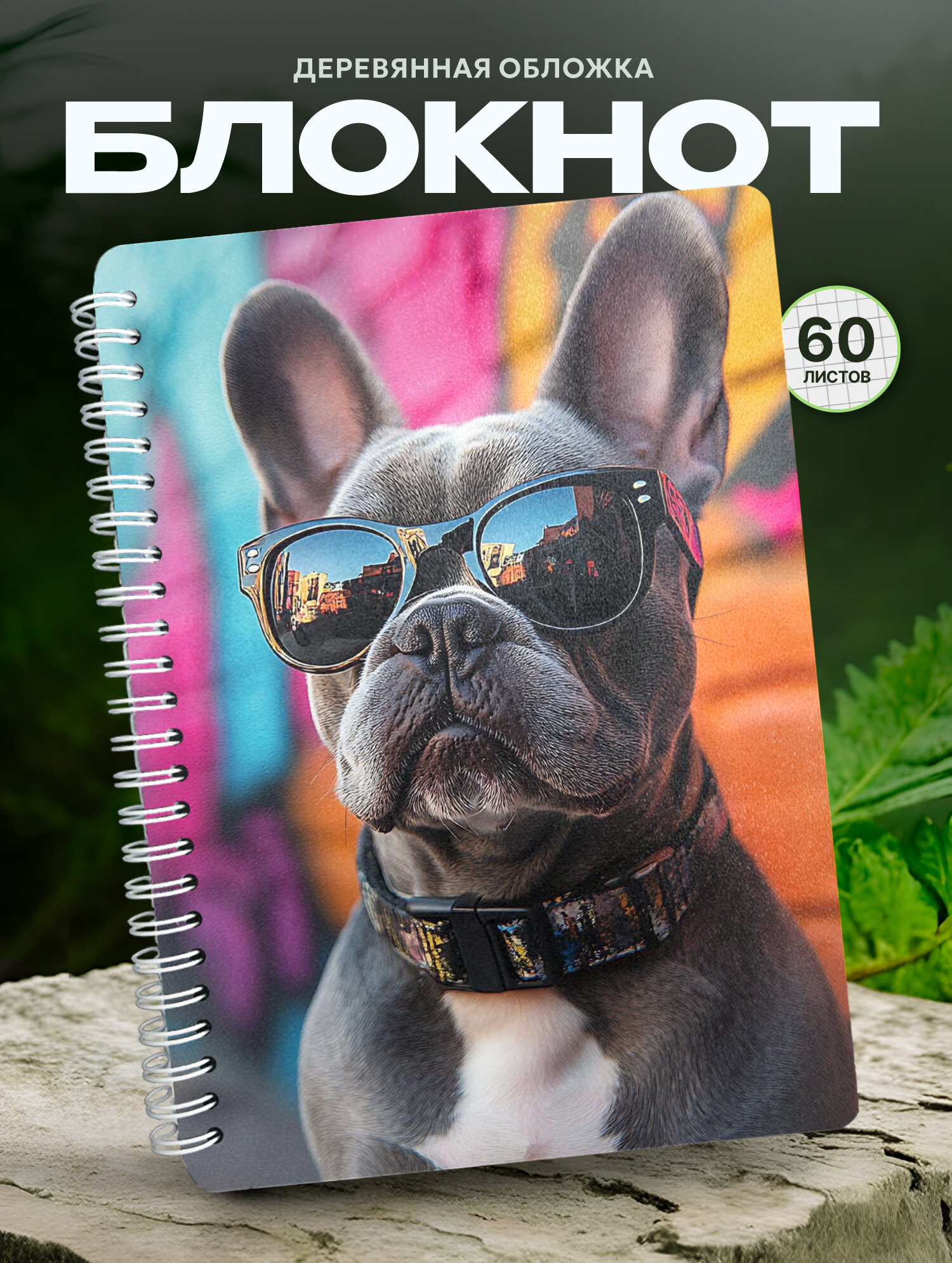 Блокнот Wood-book "Мопс", A5, твердая обложка, лхдф