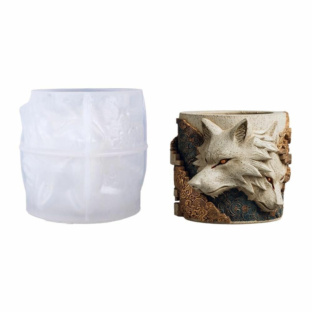 Силиконовая форма Два волка для создания свечей, поддонов и ваз / Форма для декора из гипса и бетона