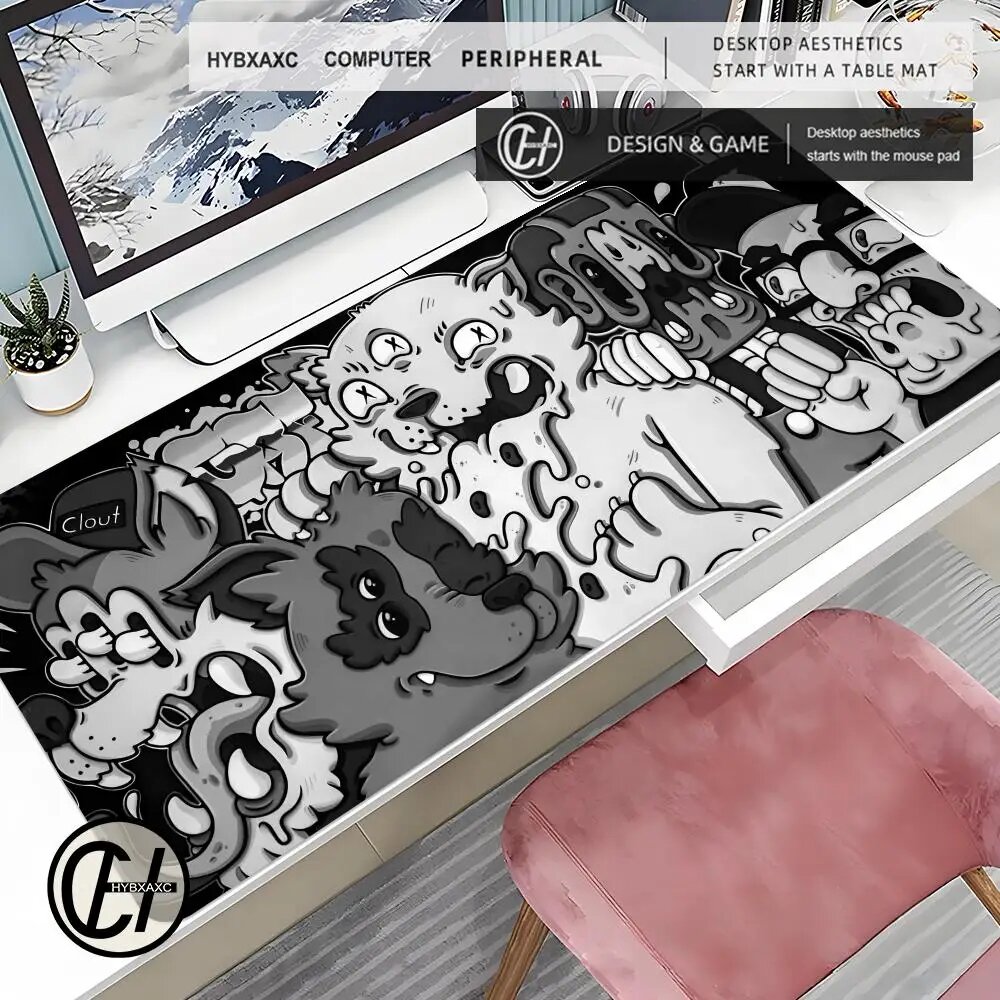Black and White Office Carpet Mousepad Gaf Deskmat Rubrehose Gaming Mouse Pad Japanese Art Table Gamer Keyboard Computer Desks