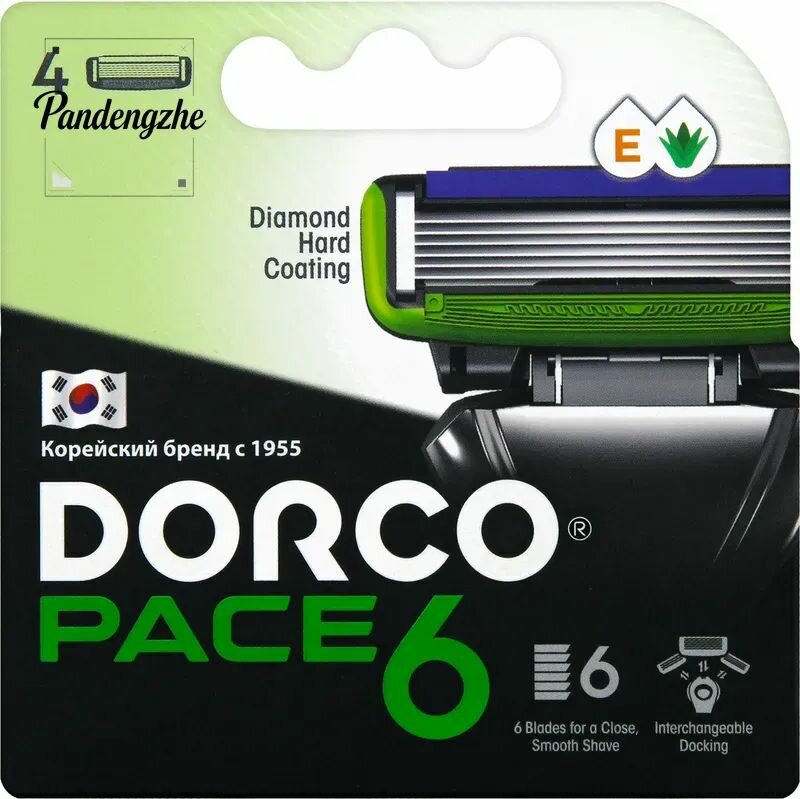 Dorco Сменные кассеты PACE6, 6 лезвий, крепление PACE, увл. полоса (4 сменные кассеты)