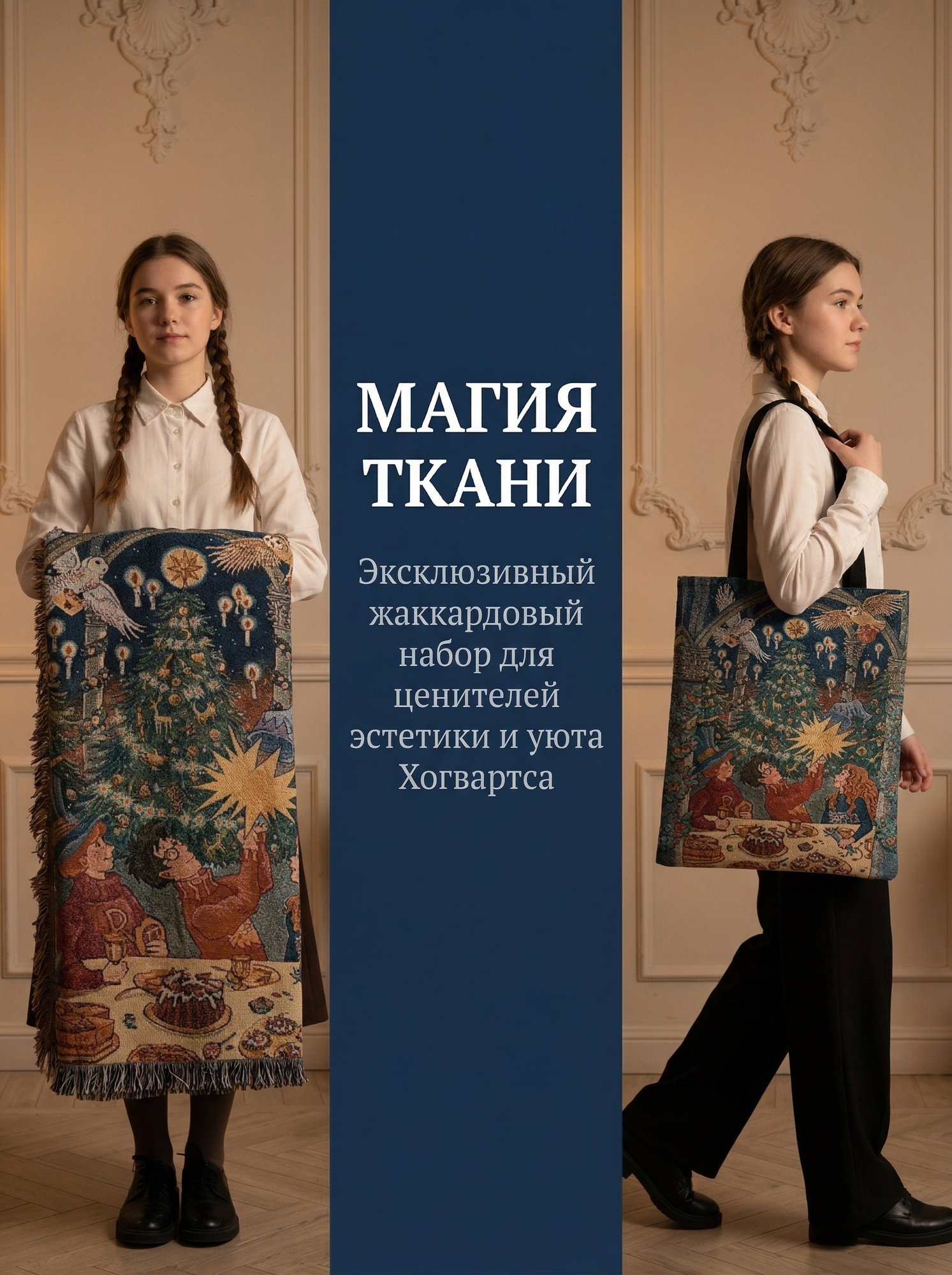 Подарочный набор Гарри Поттер, одеяло и сумка, винтажная жаккардовая ткань