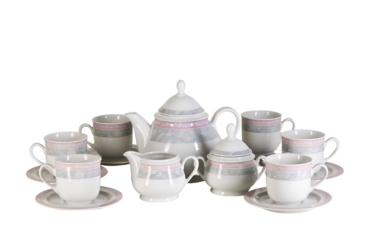 Чайный сервиз 6/9; "Jana", декор "Серый мрамор с розовым кантом", Thun/ БТФ1063