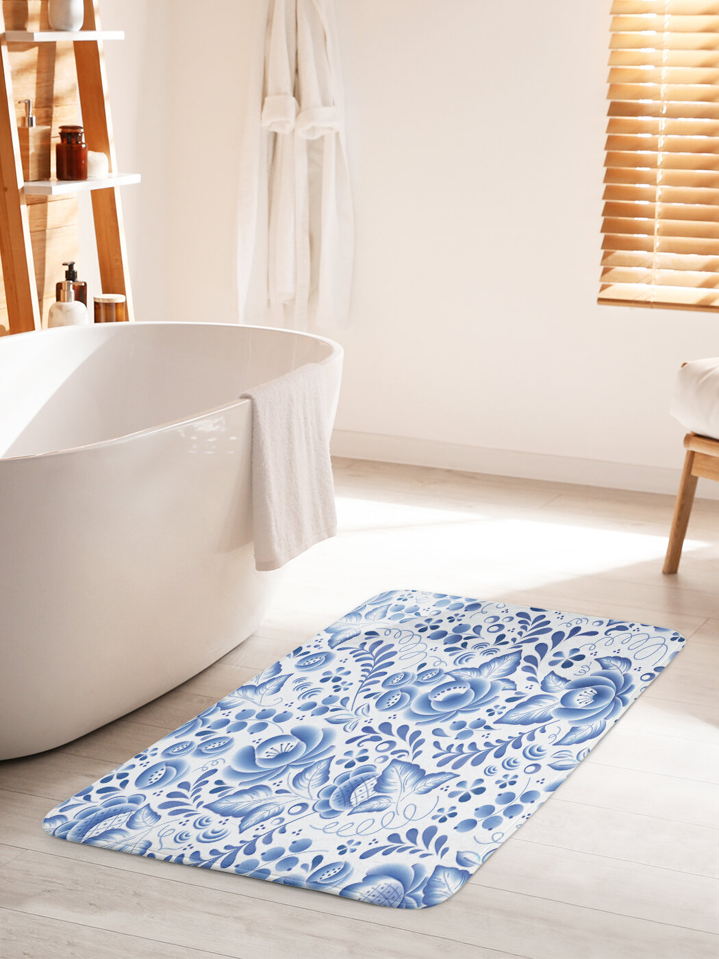 Коврик для ванной комнаты и туалета противоскользящий "Керамическая гжель" 60х100 см, JoyArty