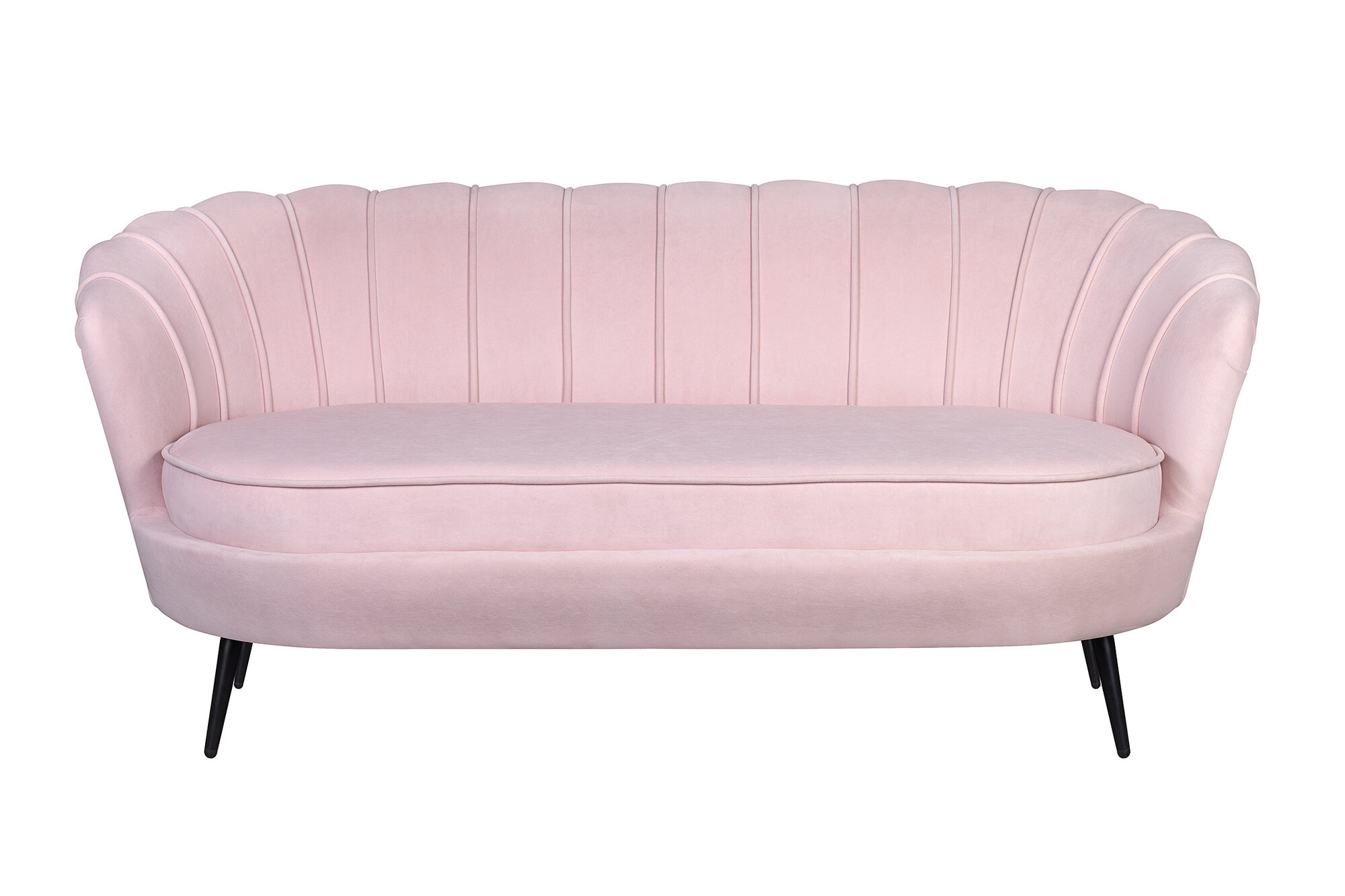 Прямой дизайнерский диван ракушка, Pearl triple pink, пыльно-розовый с черными ножками