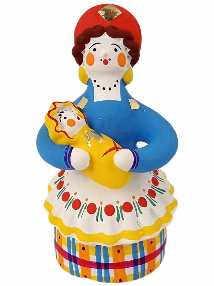 Барыня №1 с младенцем-1, Дымковская глиняная игрушка, ручная авторская работа