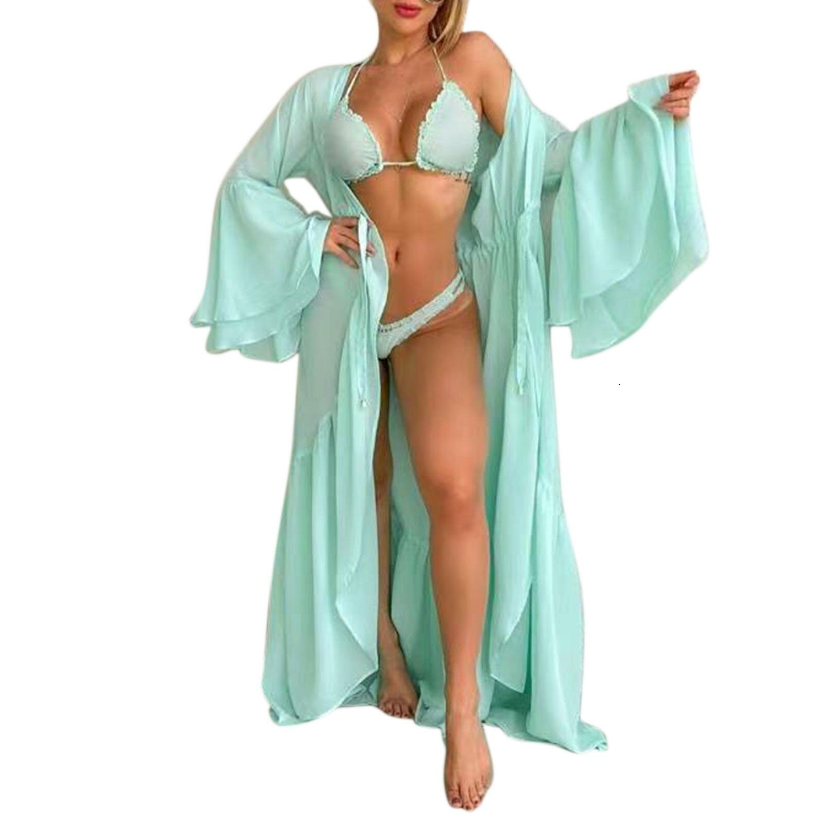 Женская пляжная накидка из шифона, Синий