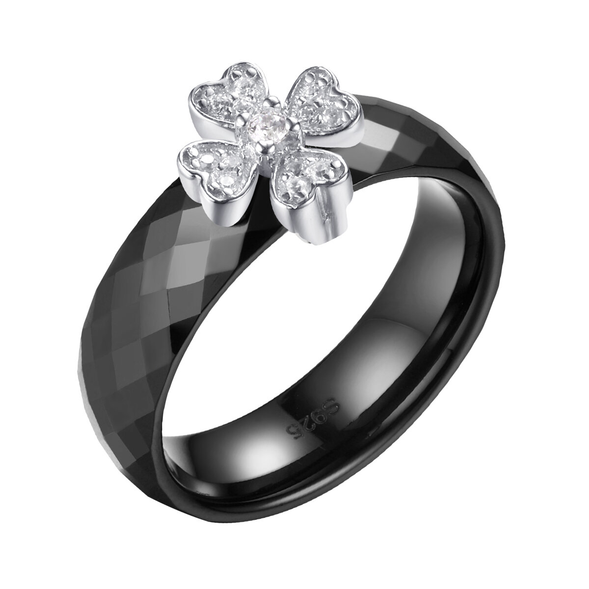 Кольцо, серебро, 925 проба, фианит, керамика