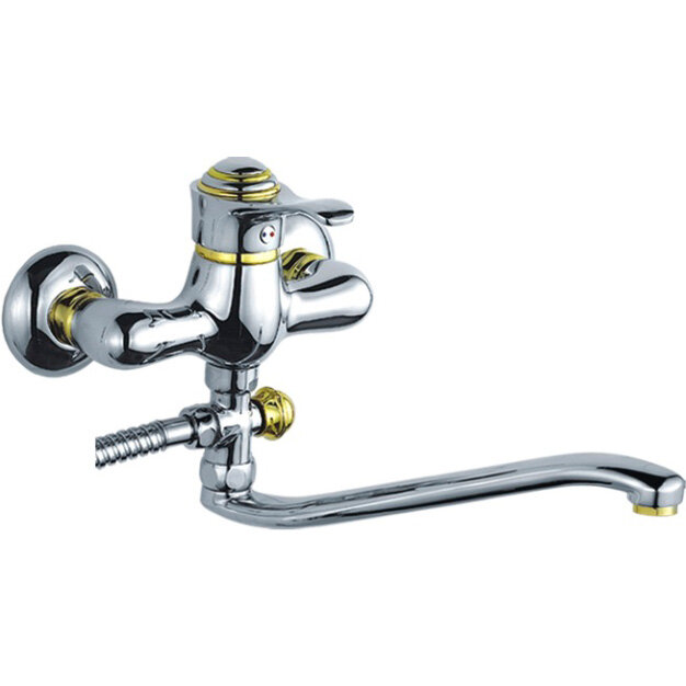 Смеситель для ванны Ledeme L2162, с аксессуарами, хром, золото, латунь