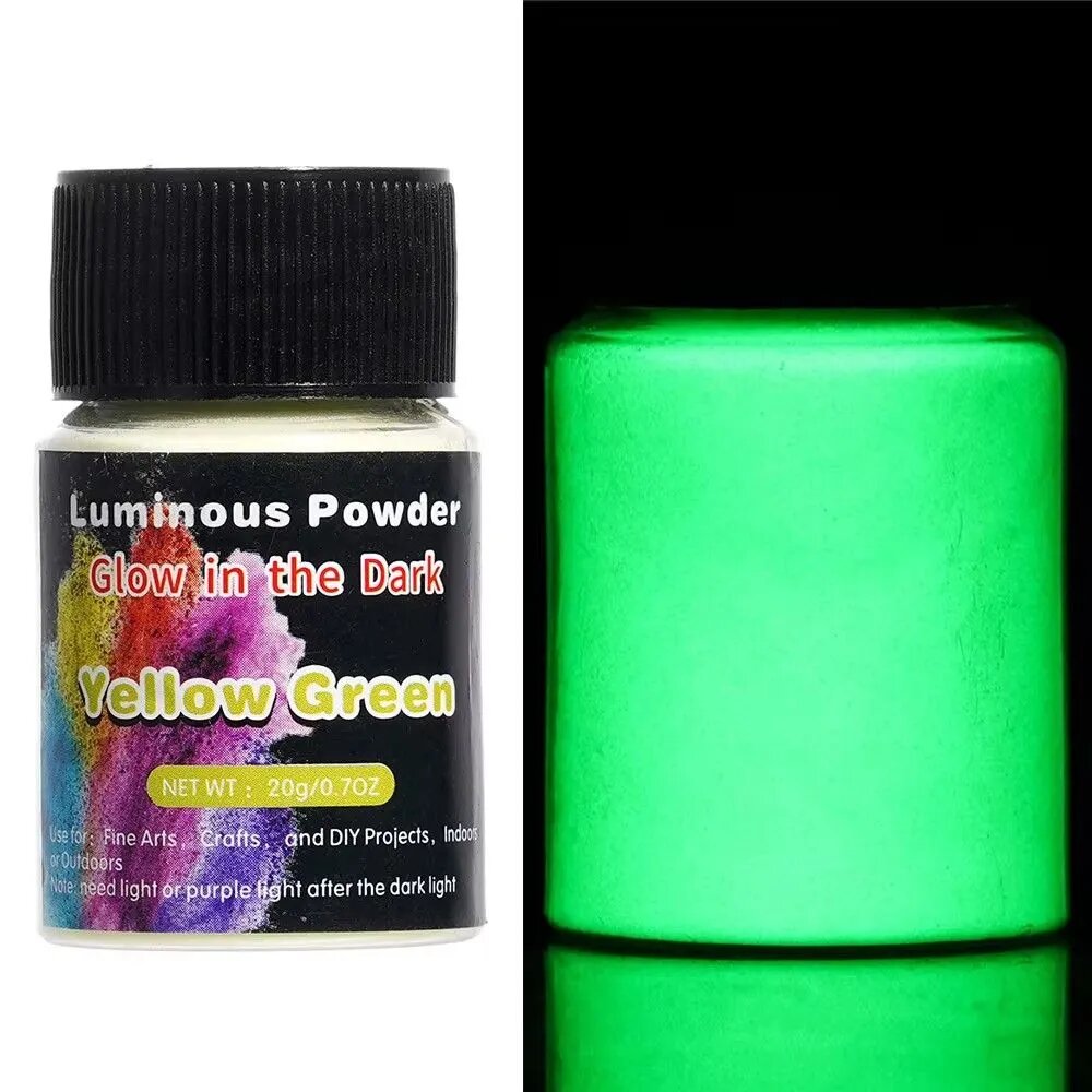 Люминофор порошок светящиеся в темноте светящийся 20 гр, цвет желтый-зеленый