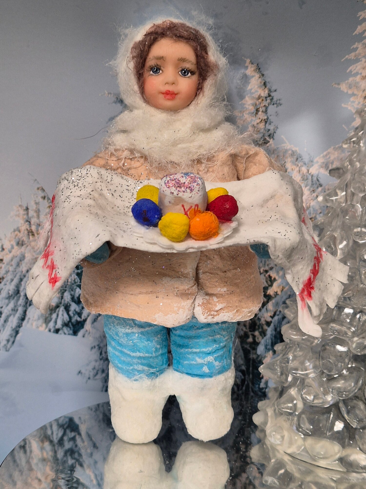 Елочная игрушка "Девочка. Пасха 3" Affavatta, ручная роспись, вата, цвет зелёный, высота 12 см