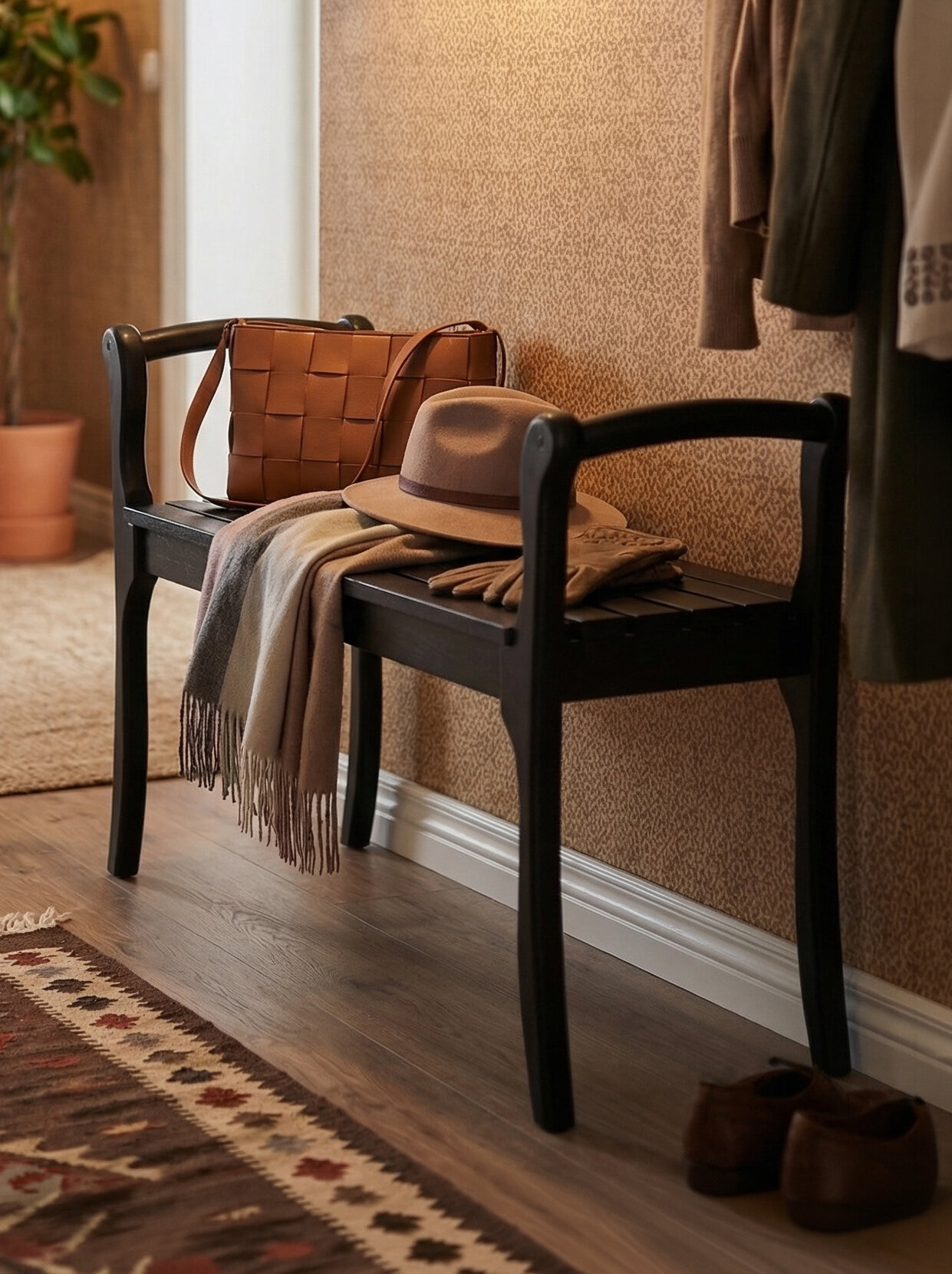 Скамья для прихожей Мебелик с подлокотниками массив дерева, каркас цвет венге