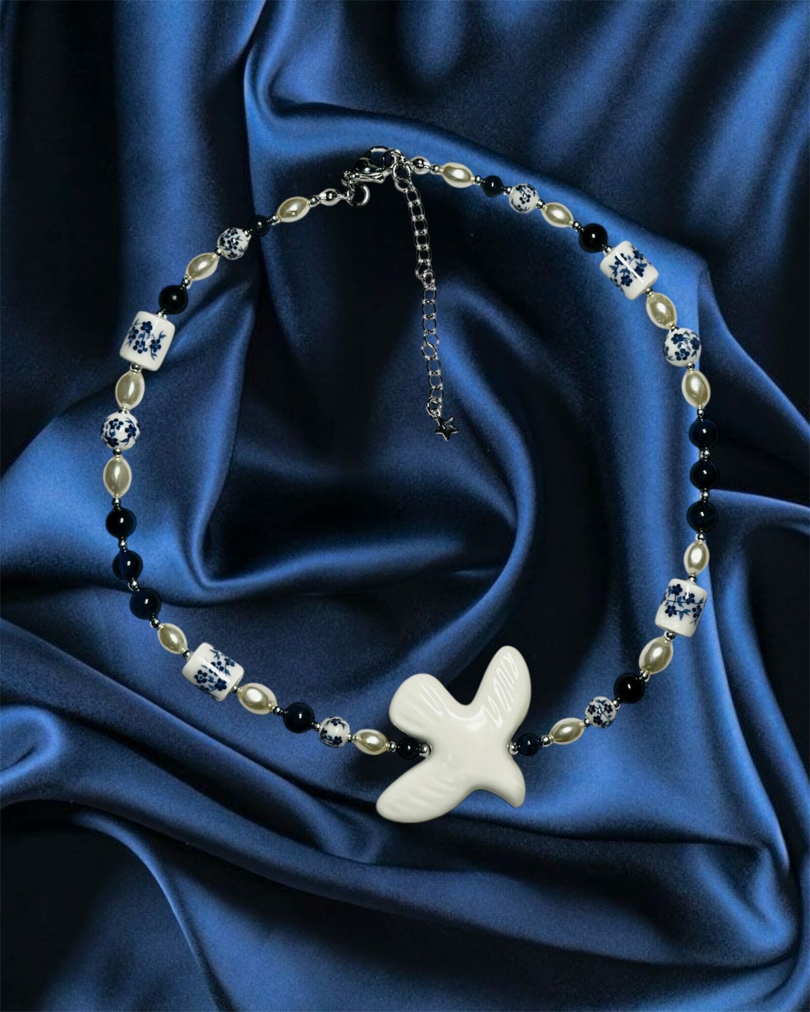 Колье, жемчуг пресноводный культивированный, жемчуг культивированный, гематит, жемчуг пресноводный, керамика, лазурит