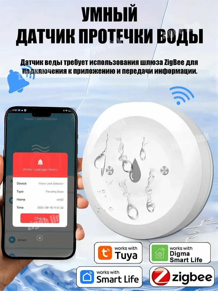 ZigBee датчик протечки воды с поддержкой Алисы