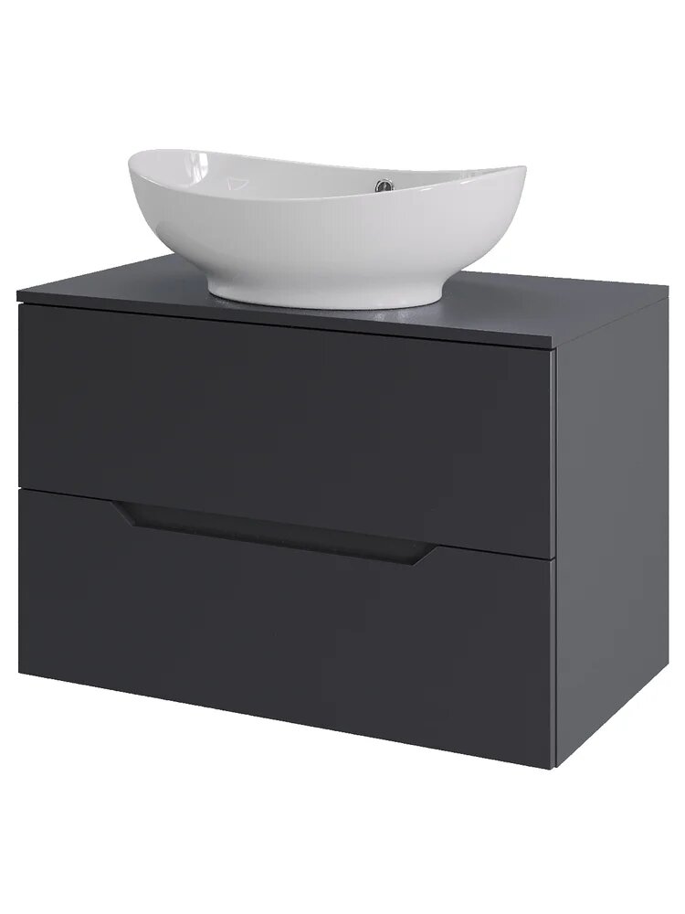 Тумба с раковиной Orange Line 70 подвесная, 70$2 см, со столешницей, серая, черная, матовая, из МДФ, с ящиками, раковина для ванной, фарфоровая, овальная