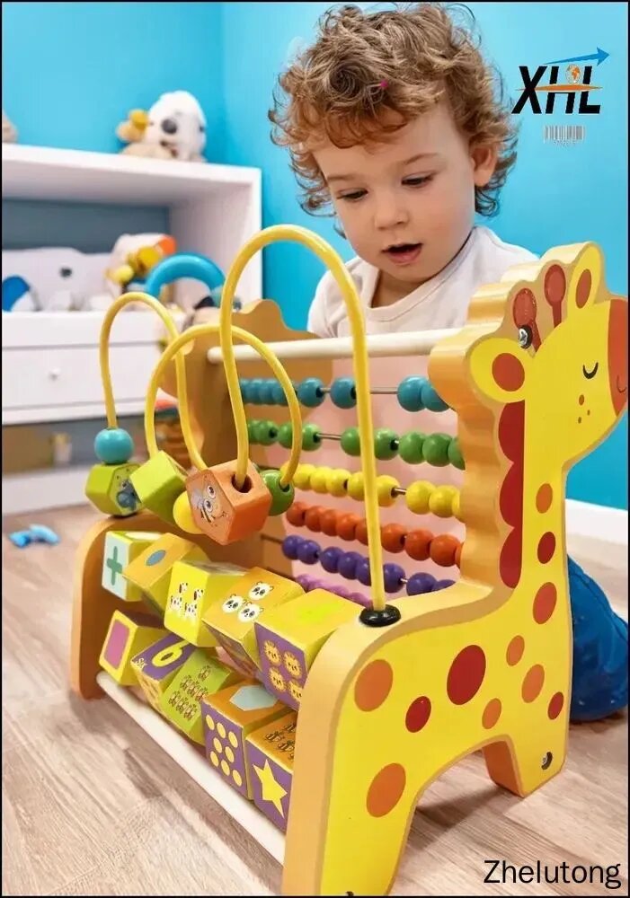 Бизиборд сортер деревянный жираф со счетами монтессори