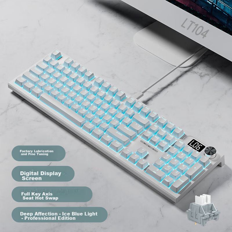 Клавиатура механическая Langtu LT104 с белым ледяным синим светом для игр и офиса, проводная Цвет：LT104 проводная белый