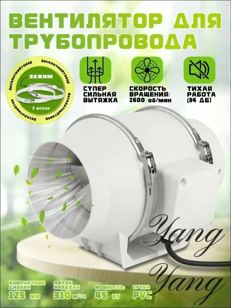 Вентилятор вытяжной канальный, Канальный вентилятор 125 SILENT 125мм, 310м3/ч вытяжной осевой малошумный