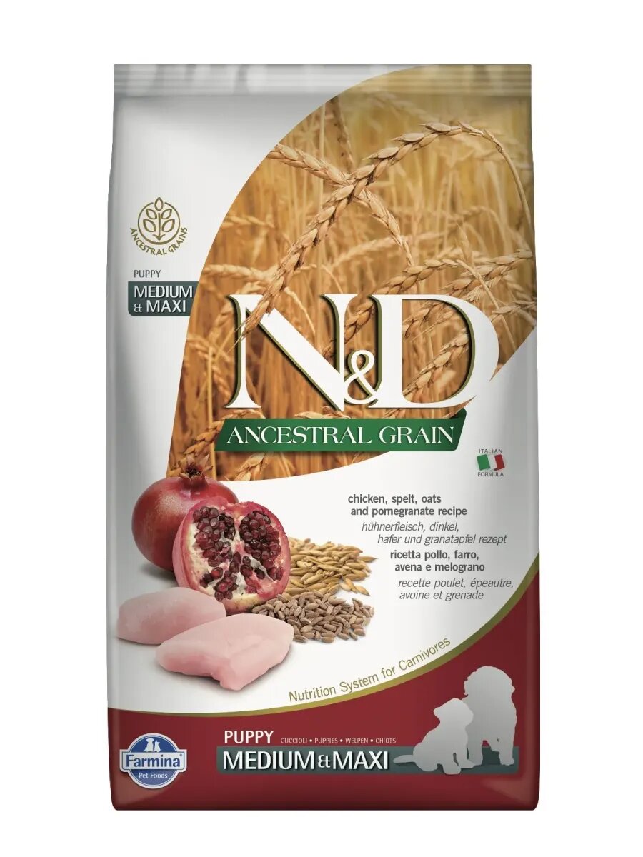 Сухой корм Farmina N&D Ancestral Grain (Фармина) для щенков сук средних и крупных пород курица с гранатом, 12 кг