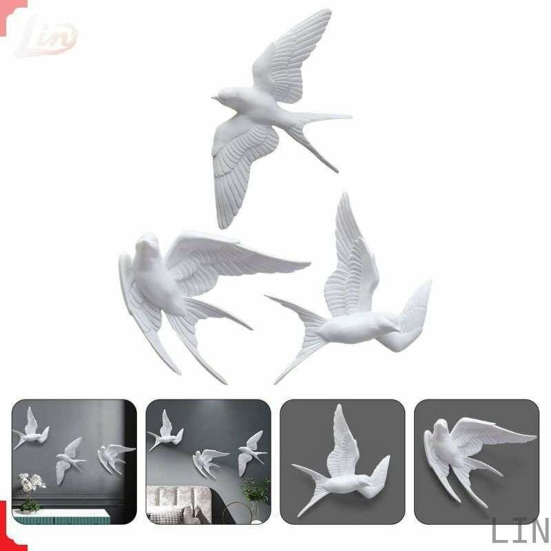 3 шт. декоративное освещение для стены, скандинавское украшение для гостиной, подвеска в виде ласточки, трехмерное искусство птицы, белое 28.50X18.00X2.50CM LIN
