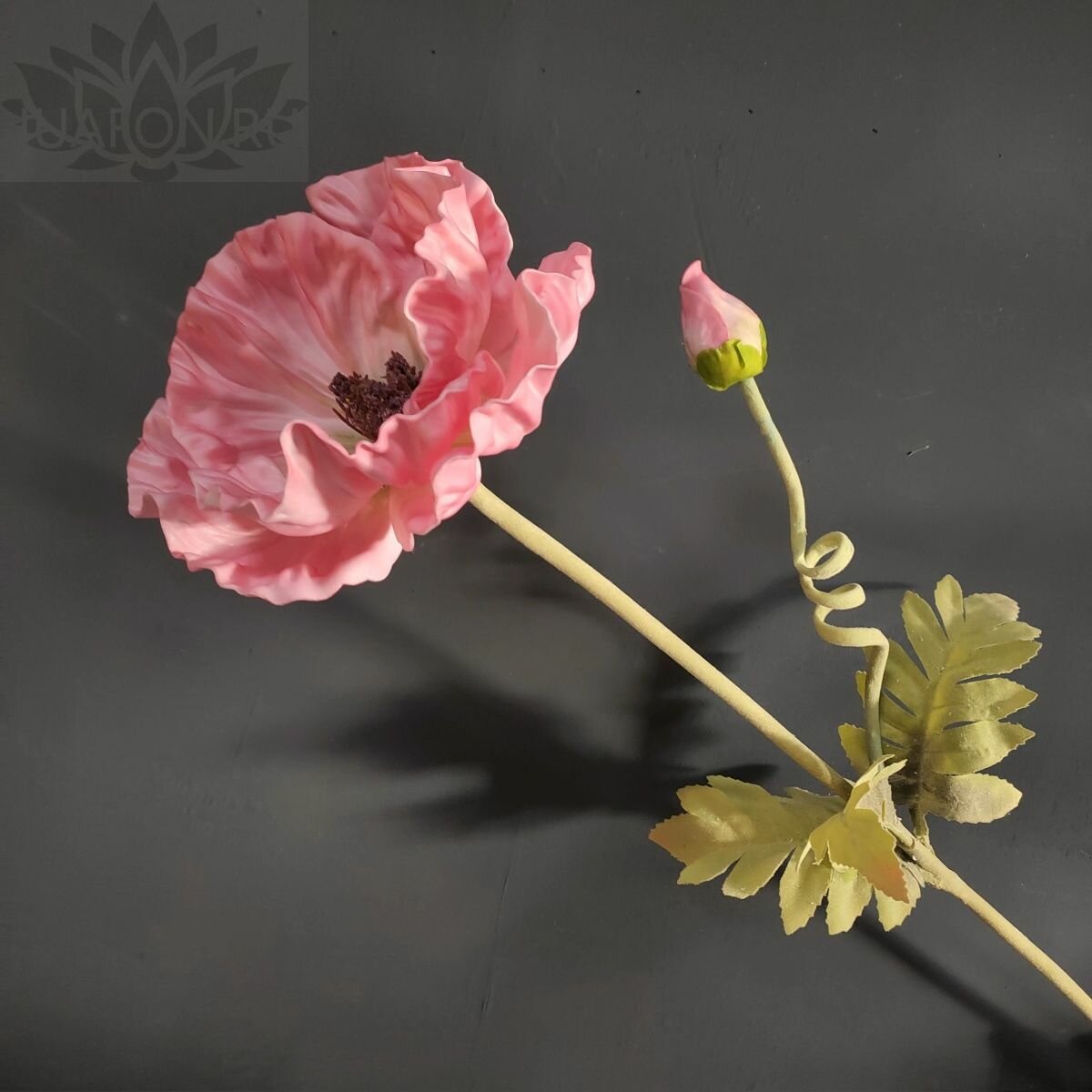 Искусственные цветы для декора мак розовый крупный из латекса голова 17 см премиум серия 68 см