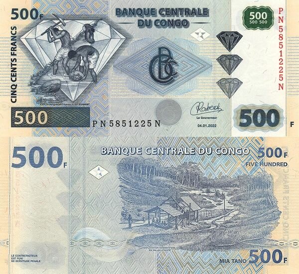 Конго 500 франков 2013-2022 Добыча алмазов UNC
