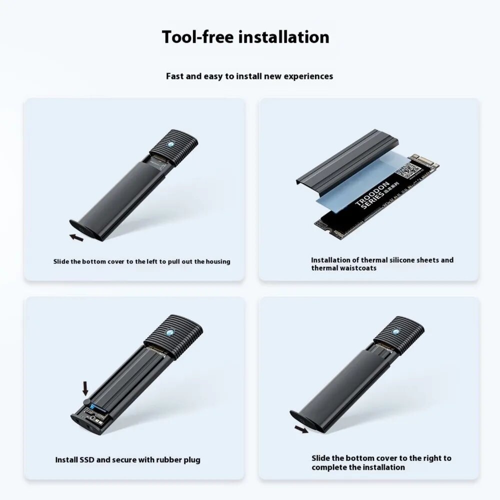 M.2 SSD внешний корпус USB-C 3.2 Gen 1 Серебристый для диска — фото 1