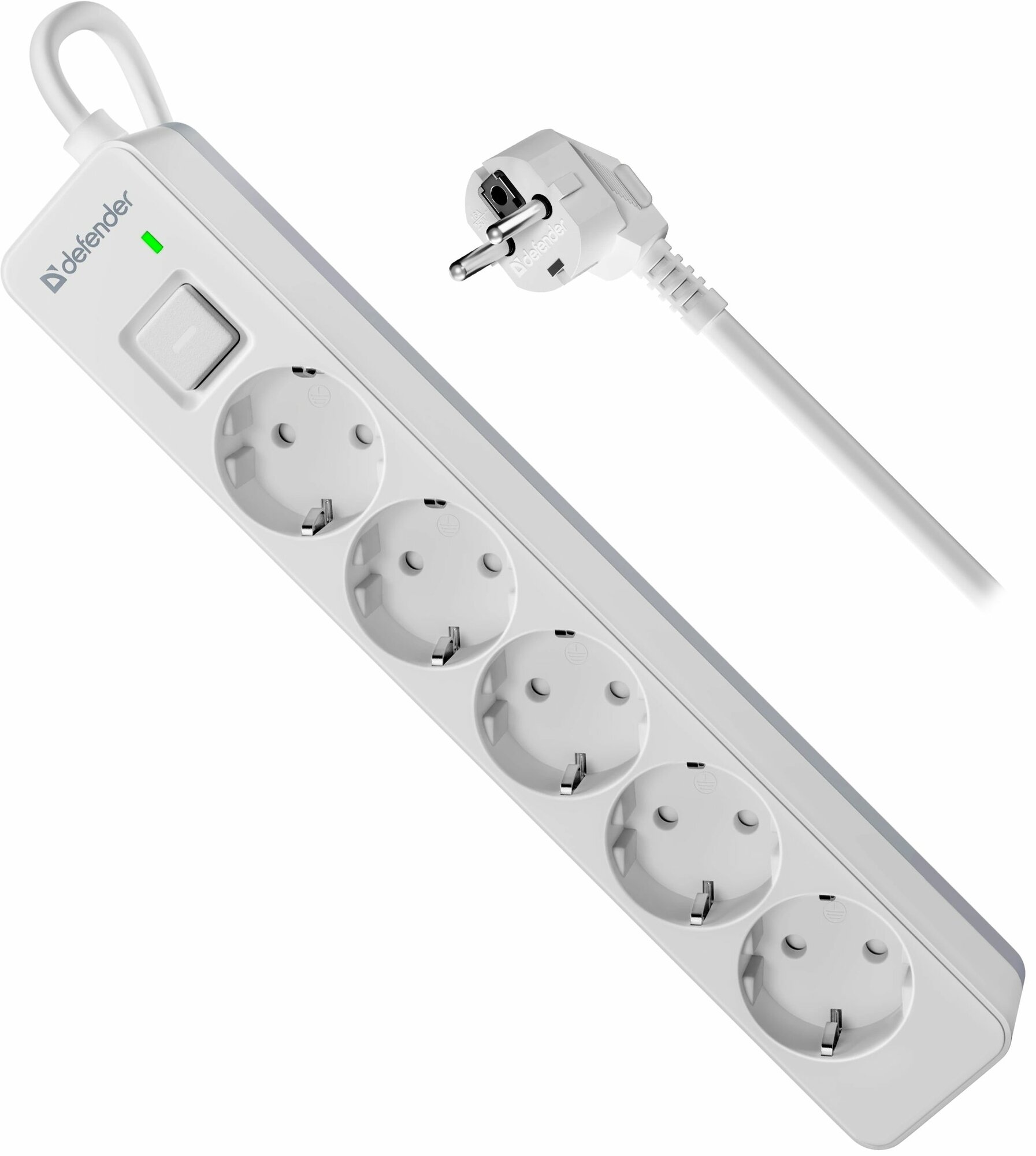 Удлинитель с сетевым фильтром Defender DFS 131 1.5 м, белый,5 розеток