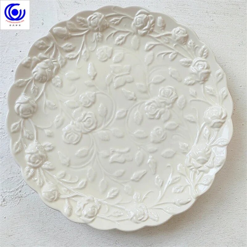 Керамические чашки и тарелки с розой, светло-желтые Plates