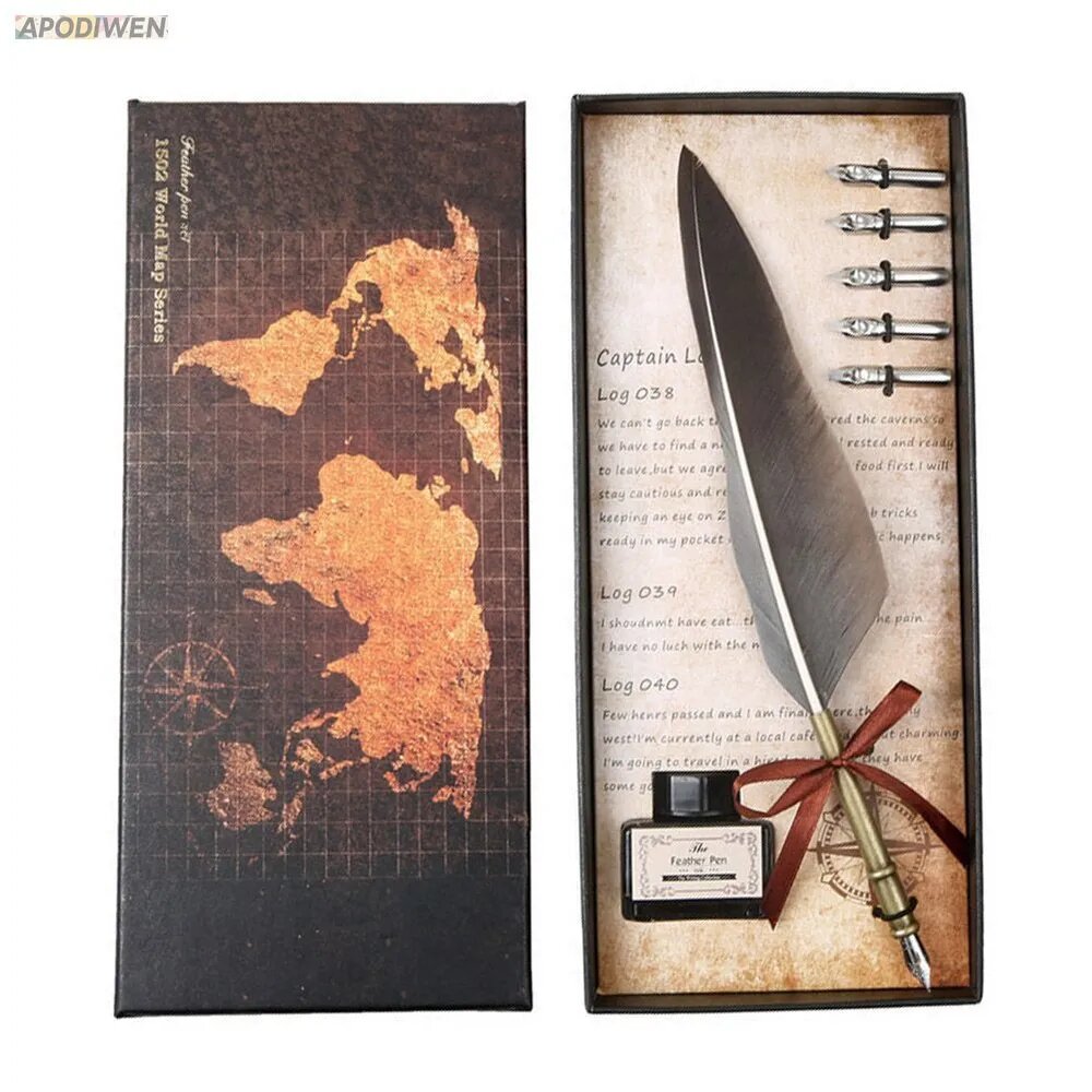 Ретро-перьевая ручка Feather Pen в подарочном наборе: перо, чернила, для письма, классика
