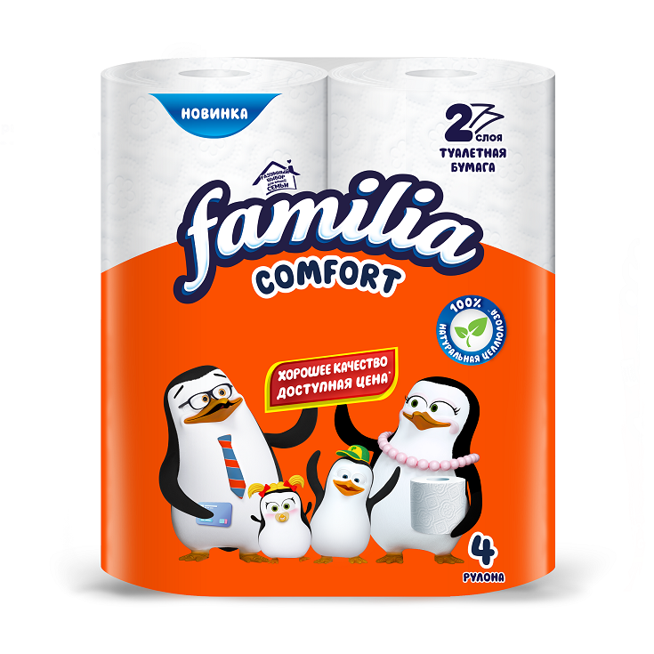 Туалетная бумага Hayat"Familia" comfort белая двухслойная, 4 шт