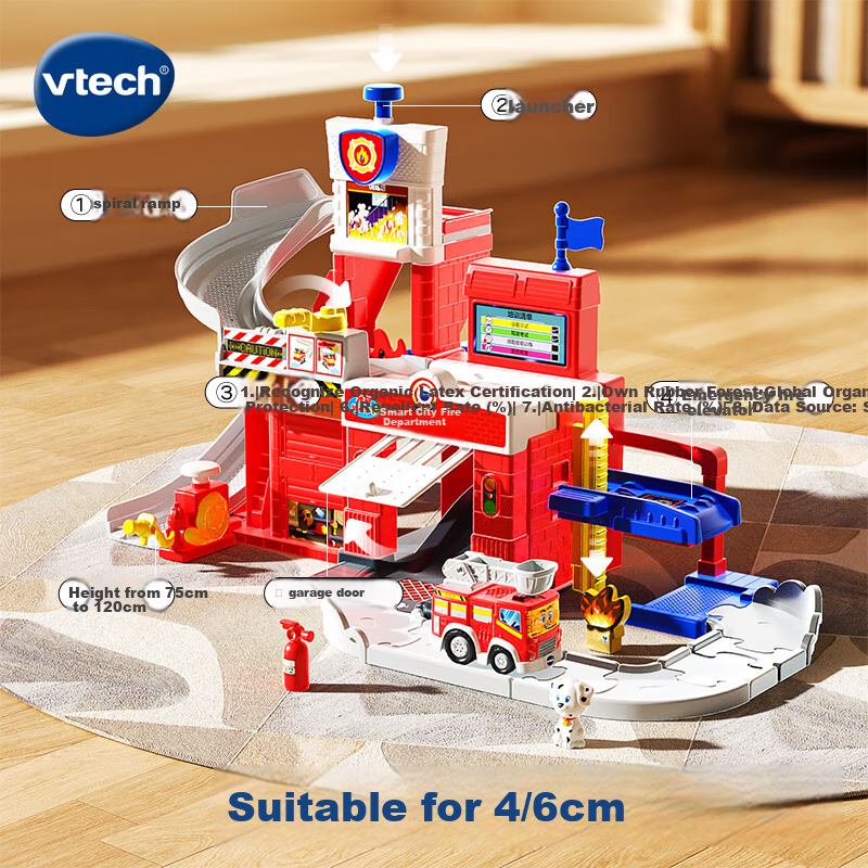 VTech Игровой пожарный поезд Smart City для малышей от 1 года Цвет：Пожарная станция Smart City с пожарными машинами