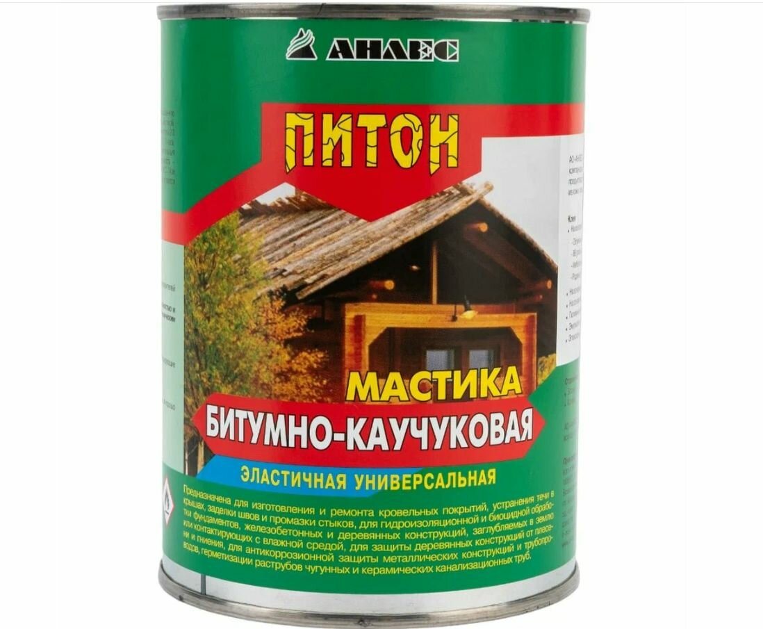 Мастика битумно-каучуковая Питон для крыш и гидроизоляции объем 1 литр (800гр)