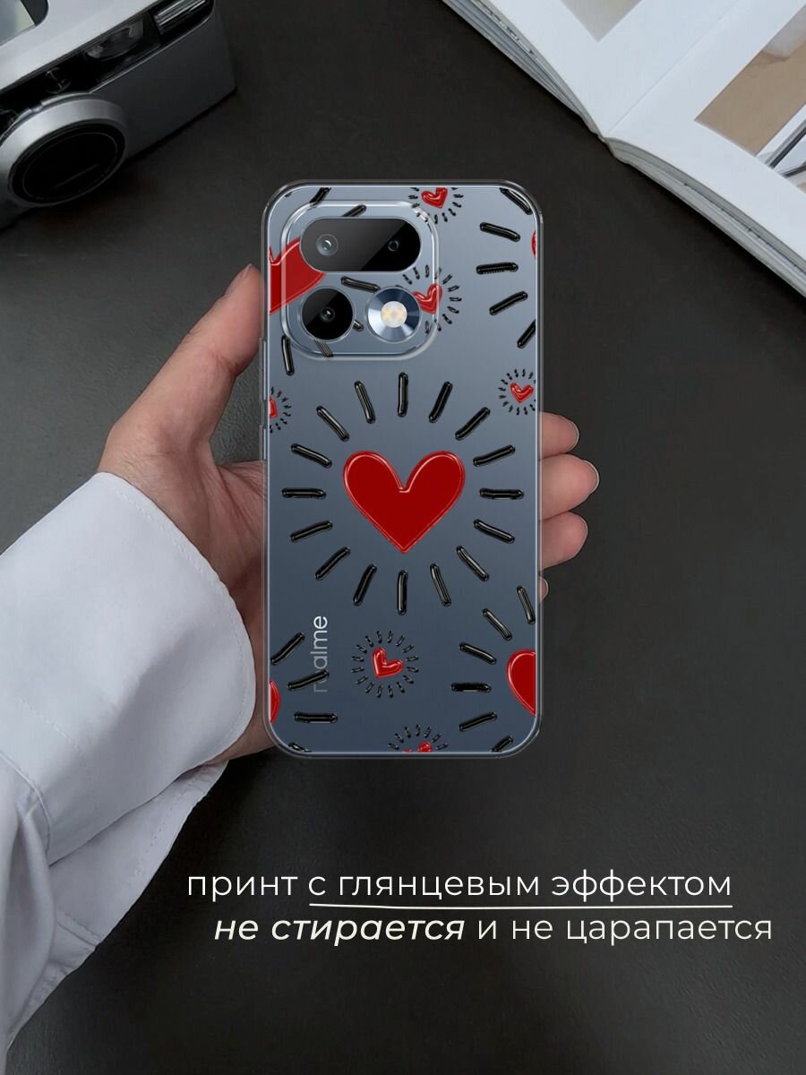 Силиконовый чехол на Realme 16 Pro / Реалме 16 Про с принтом Бордовые сердца паттерн — фото 1