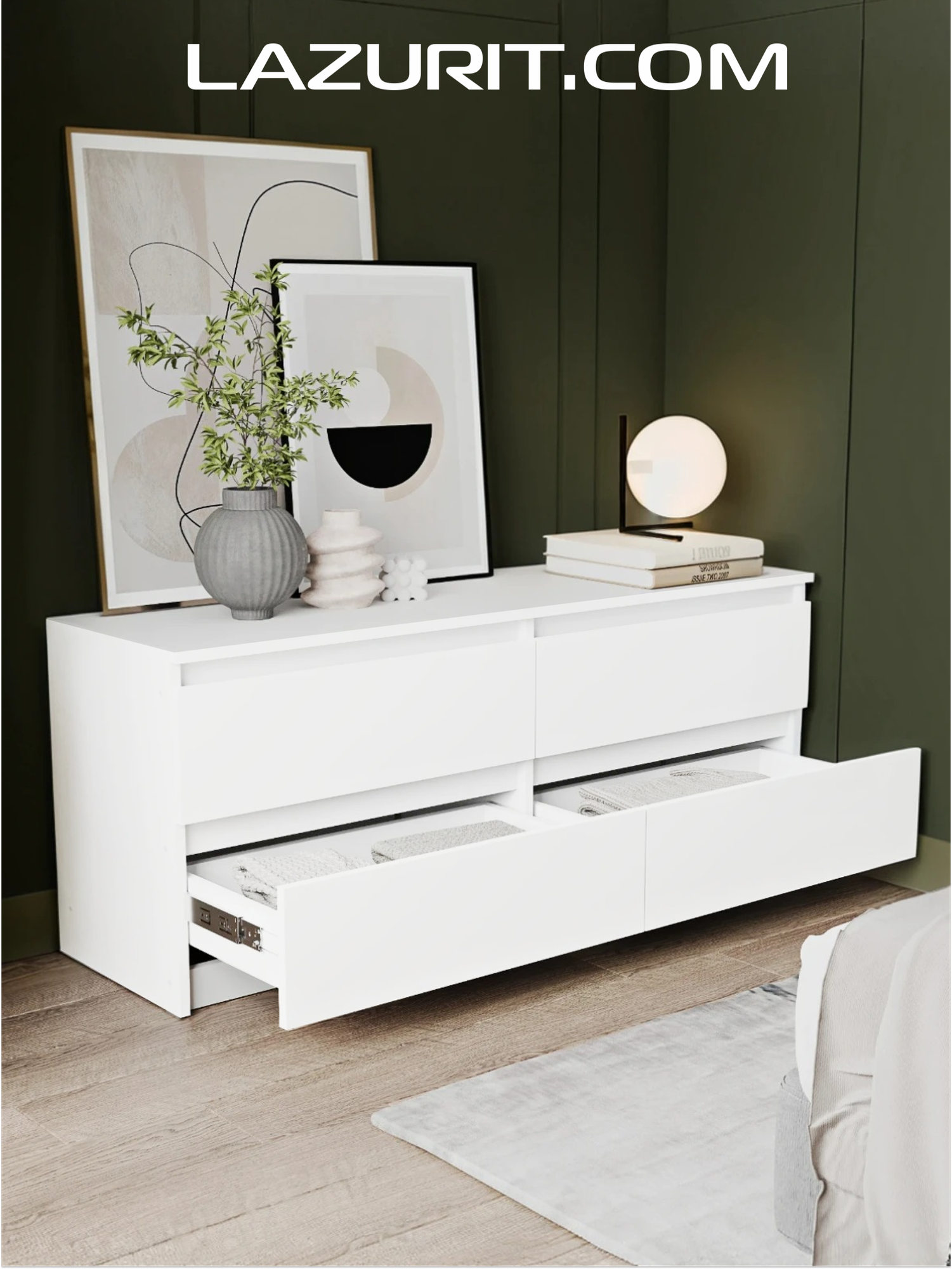 Комод для одежды с ящиками белый Lazurit Эльбрус комод под телевизор большой в спальню прихожую деревянный 130х53х39 см