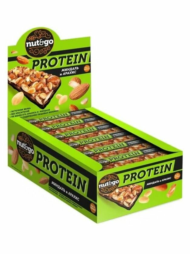 Nut&Go, батончик Protein миндаль и арахис, 36 г (упаковка 18 шт)