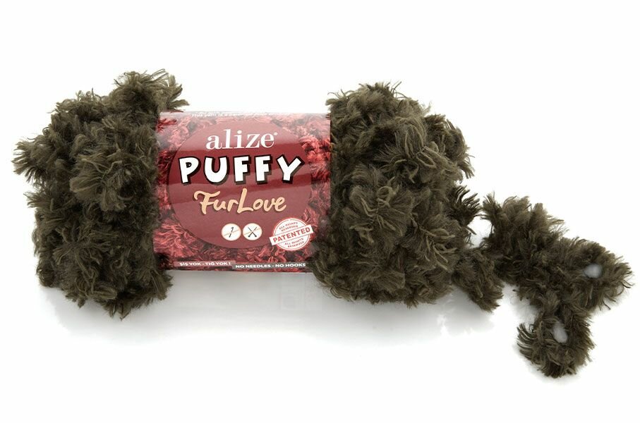 Пряжа Пуффи Фур Лав любовь (puffy Furlove) упаковка 5 мотков цвет 29 хаки