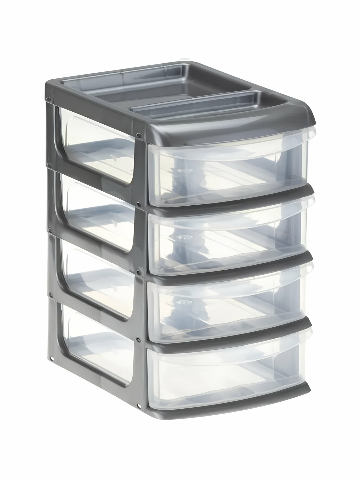 Idea Бокс универсальный, Мини, пластик, 4 секции, 12.5х9.4х15 см, металлик/графит