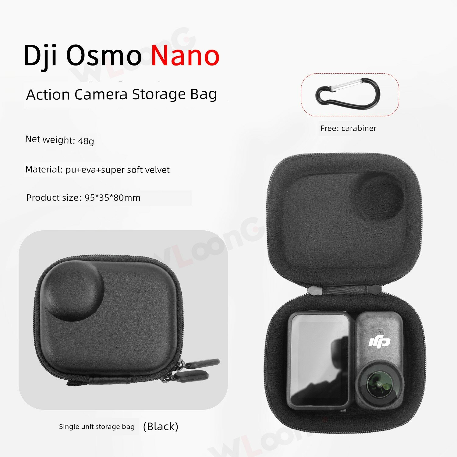 Кейс из ПУ кожи для DJI Osmo Action Camera Nano - водонепроницаемый чехол, черный цвет