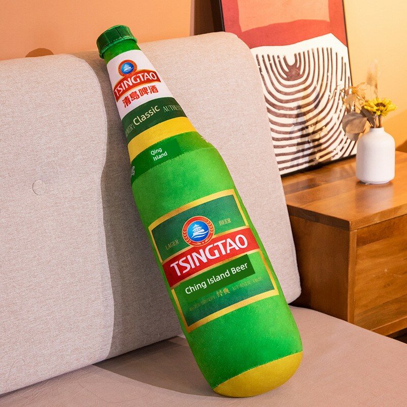 Имитация пивной бутылки Циньдао, плюшевая подушка 30 см, компактный декор, забавный подарок любителям пива