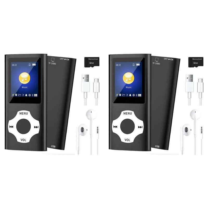 2X Музыкальный Проигрыватель MP3 Bluetooth 5.0, Портативный HiFi / Просмотрщик Видео Фотографий Электронных Книг Для Детей (Черный)