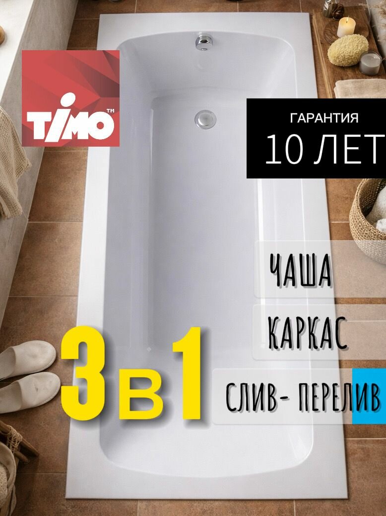 Ванна 3в1 RITTA 170х60: ванна, каркас, сифон