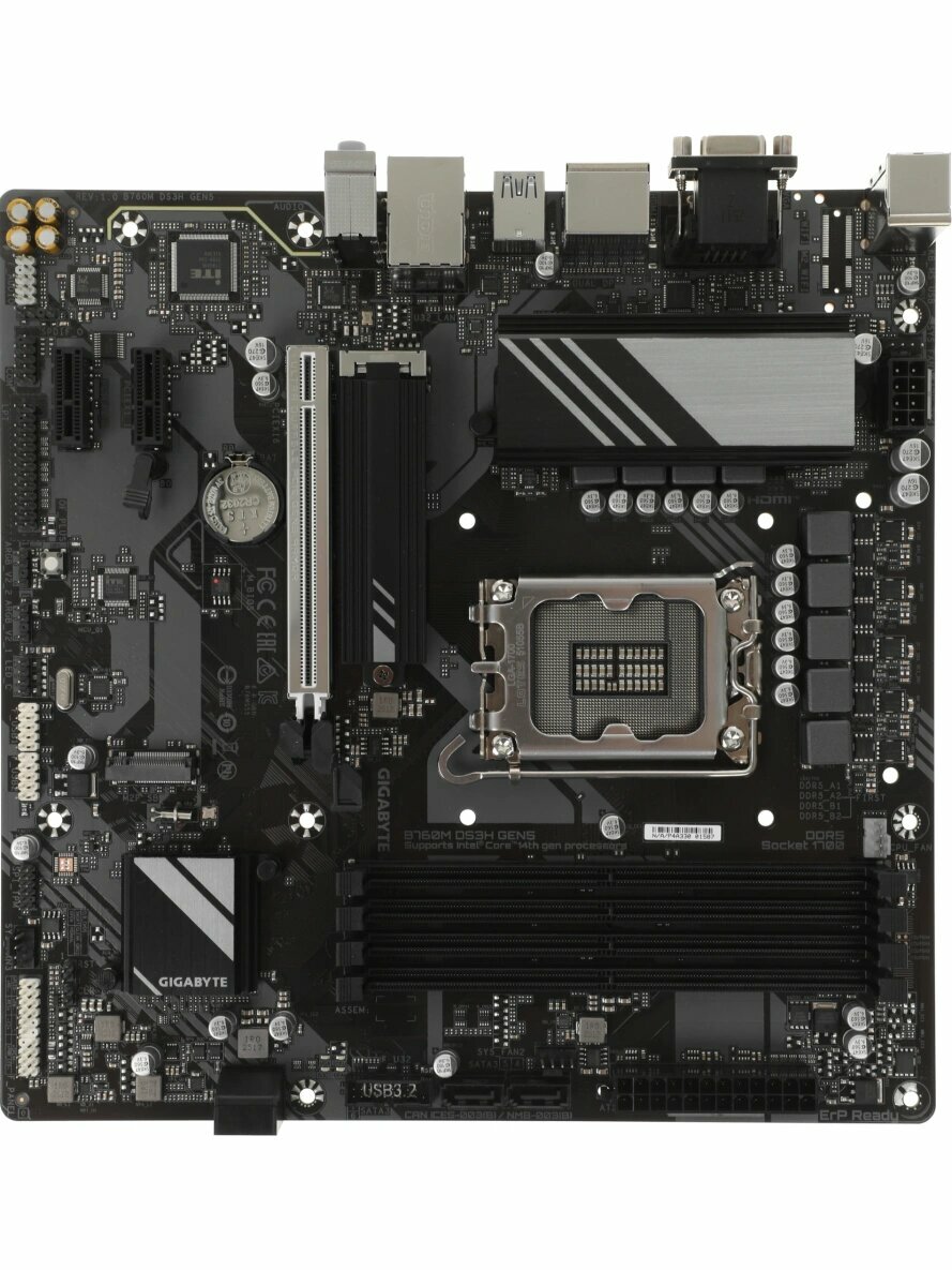 Материнская плата Gigabyte B760M DS3H GEN5, Soc-1700, Intel B760, mATX