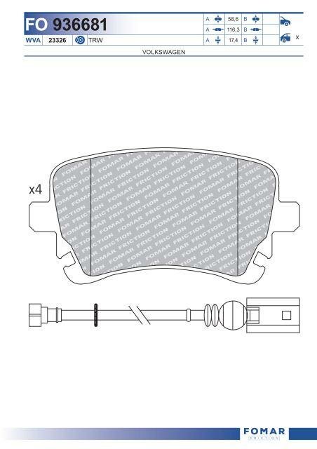 Колодки тормозные дисковые задние FOMAR 936681 Vw T6, Caravelle, MultIVan All 2016-> Type Trw