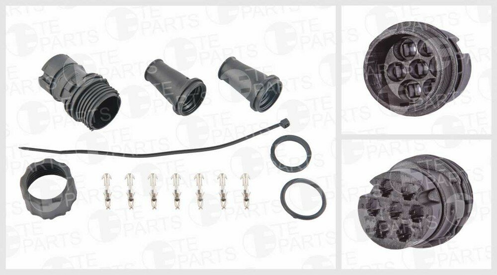 Разъем TE PARTS 7880001 7 контактный, комплектация: 7-pin, 2 кольцевых уплотнения, 2 уплотнения кабеля, фиксирующая гайка, хомут, Daf, Kogel, Krone, Schmitz