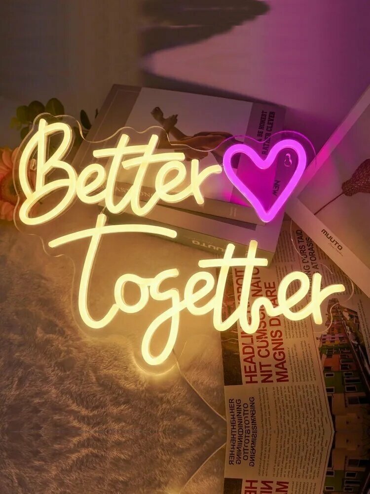 Неоновая вывеска "Better Together" с USB Светодиодная LED лампа для декора стен спальни, бара, игровой комнаты, магазина
