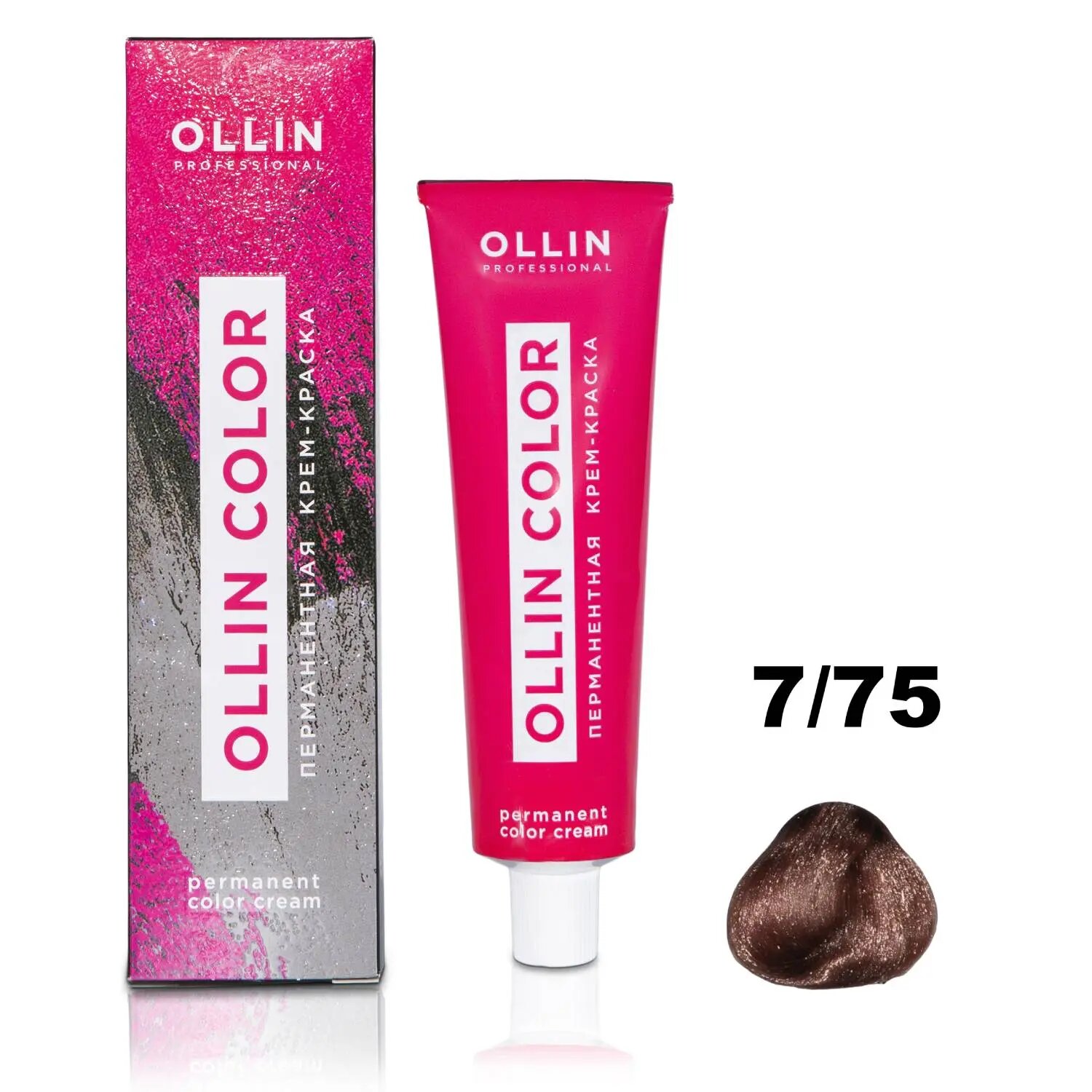 OLLIN PROFESSIONAL Ollin Color Перманентная крем-краска для волос 60 мл, 7/75 русый коричнево-махагоновый