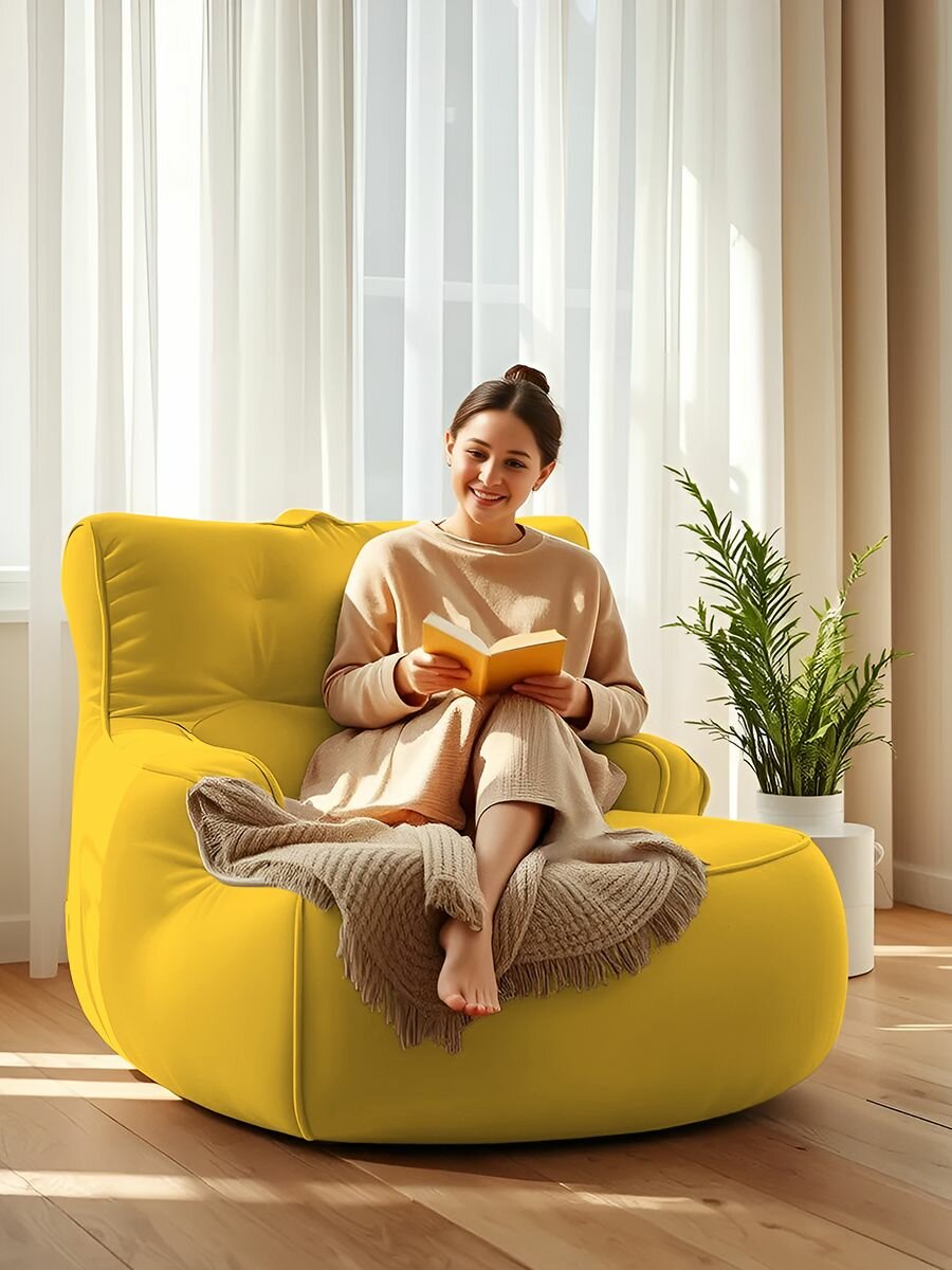 Современное кресло для отдыха aLounge - Tranquility Armchair - Yellow Shine (велюр, желтый) - бескаркасная мягкая мебель в гостиную, спальню, зону ожидания