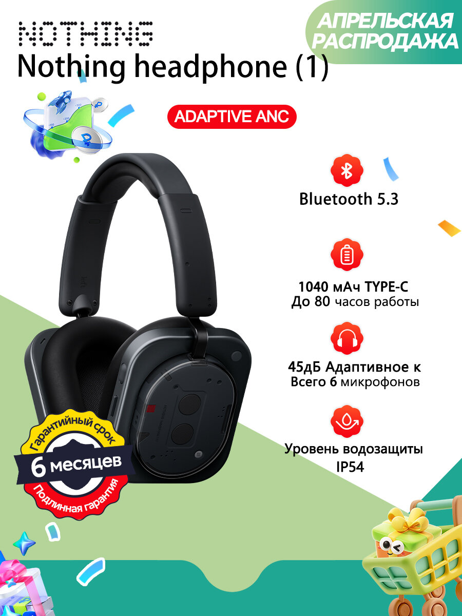 Наушники Nothing headphone (1), 1040 MAH,42dB ANC, BT5.3, IP52 Черный