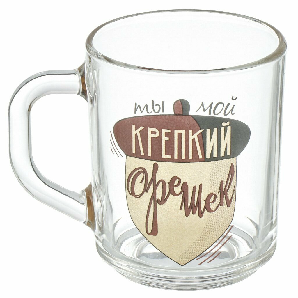 Кружка стеклянная ОСЗ Green Tea Ягодка моя 200 мл для чая и кофе, прозрачная, подходит для посудомоечной машины и СВЧ